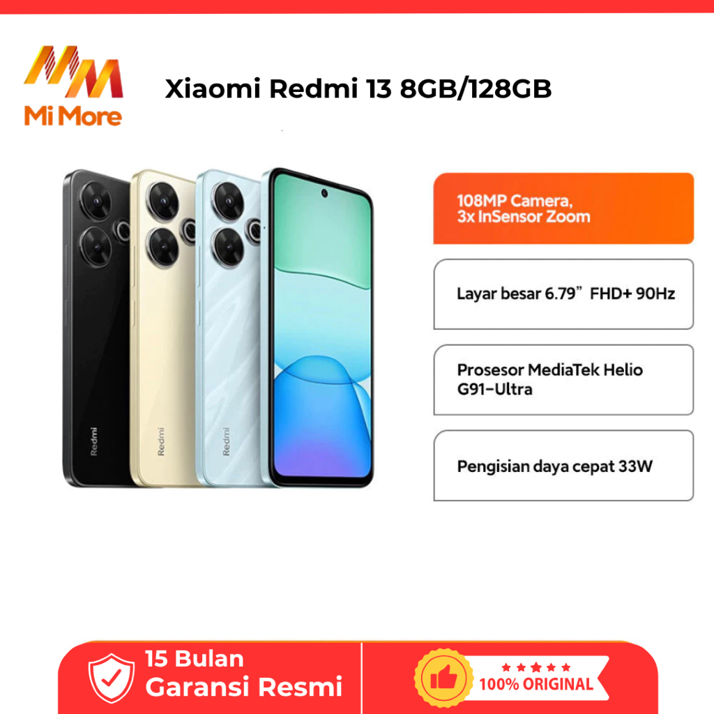 Jual Xiaomi Redmi 13 8GB/128GB | Kamera 108 MP Super Jernih | MediaTek ...