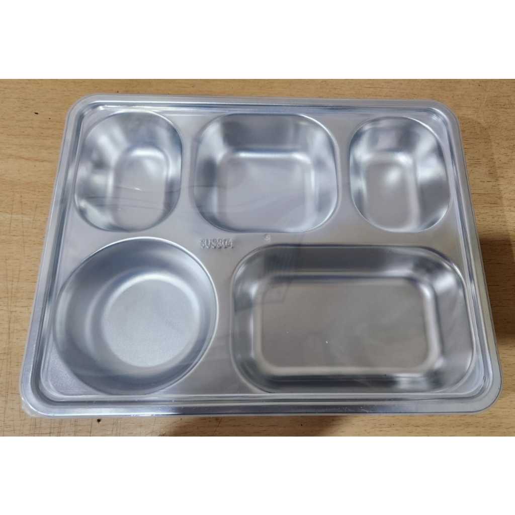 Jual Kotak Makan 5 Sekat Tutup Plastik / Food TRAY 5 SEKAT Stenlis SUS ...
