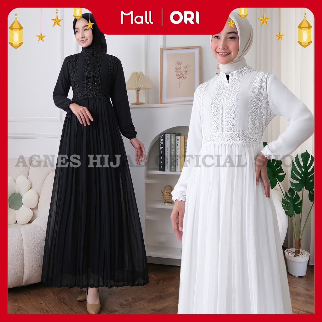Jual Agnes Hijab - Fujhy Dress Gamis Putih Baju Muslim Wanita Dewasa Mewah Abaya Hitam Pesta ...