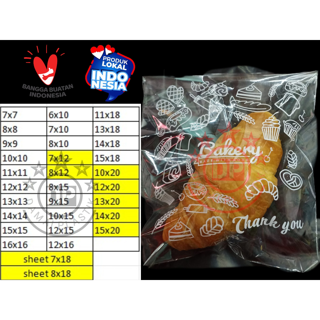 Jual ASLI UKURAN TERLENGKAP OPP Roti Motif Bakery Thank You Ukuran ...