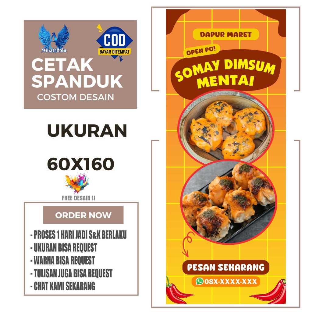 Jual Cetak Spanduk Banner SIOMAY DIMSUM MENTAI Costom Desain | Shopee ...