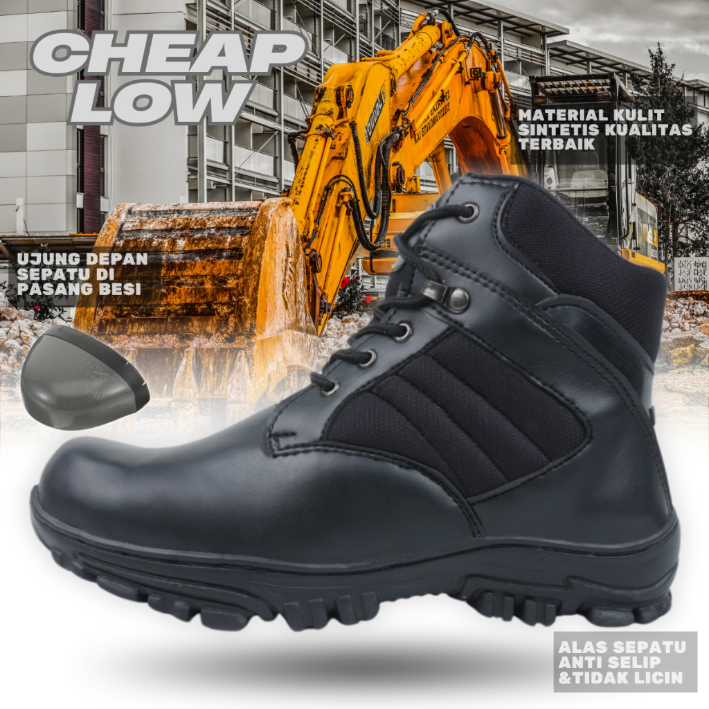 Jual Sepatu Safety Boots Pria BITE Sleting Hitam Coklat Cream Ujung ...