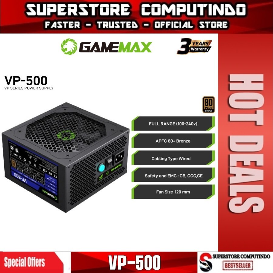 Jual PSU GameMax VP-500 Value and Performance 80+ Power Supply | GameMax VP500 - 500Watt 80 ...
