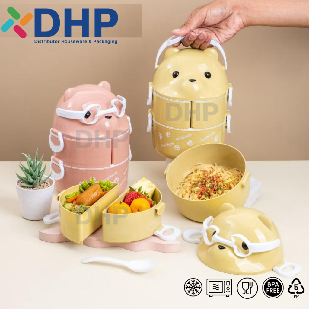 Jual RANTANG PANDA Sekat Susun 3 dan 4 BONUS Sendok Makan Plastik ...