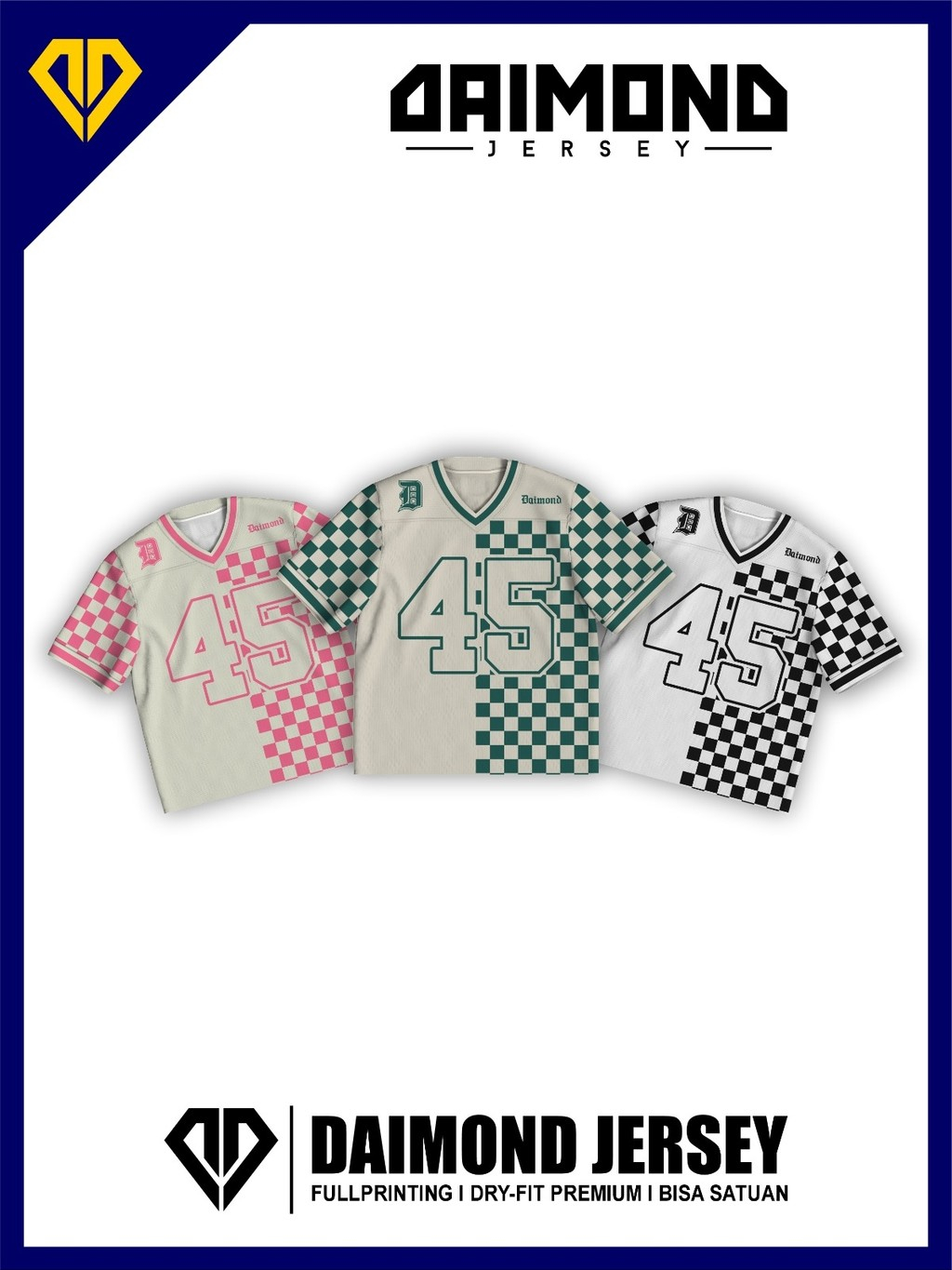 Jual DAIMOND JERSEY - Boxy Oversize Streetwear Motif Kotak, Nomor Bebas ...
