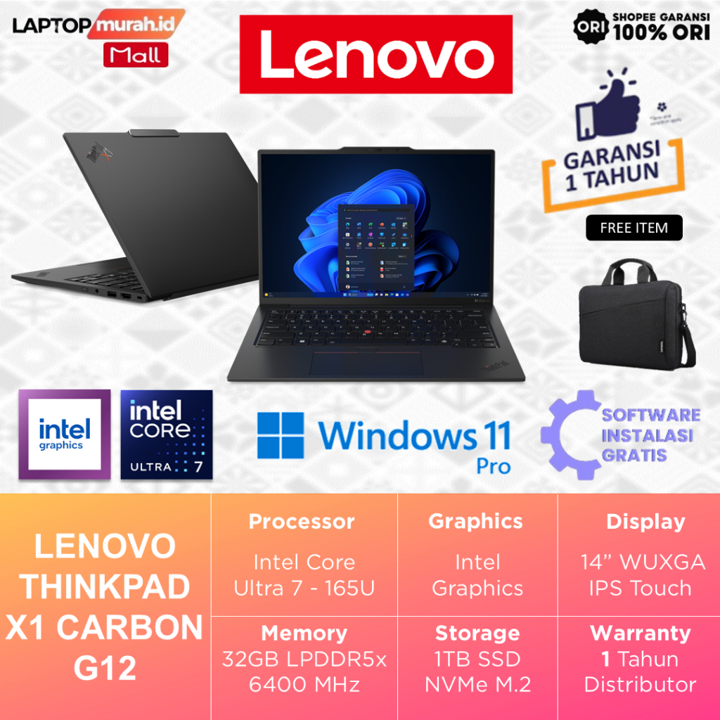 Jual Laptop Lenovo Thinkpad X1 Carbon G12 Ultra 7-155U 32GB 1TB 14 ...