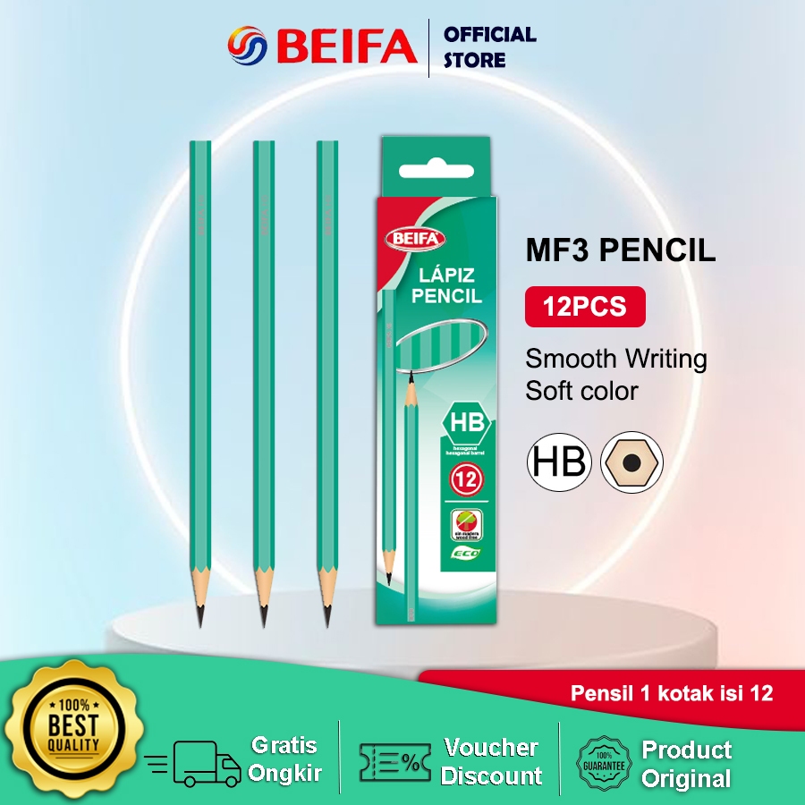 Jual Beifa Pencil HB MF3 Green - 1 Box Isi 12, Cocok untuk Belajar ...