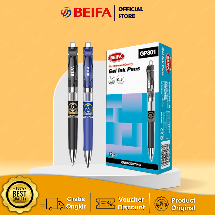 Jual Beifa Gel Pen GP801 PCS - Pulpen Gel Retractable Hitam 0.5mm ...