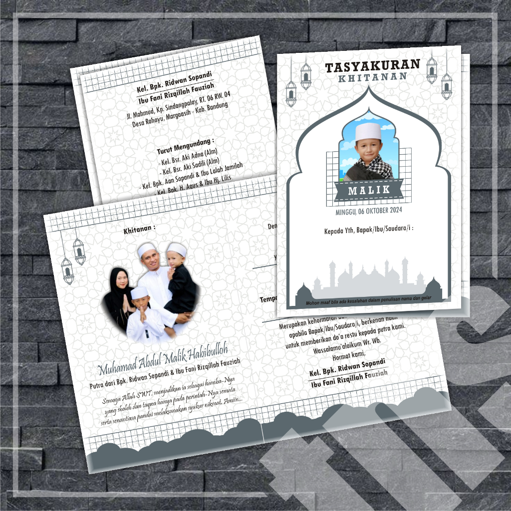 Jual undangan khitanan 15x20,5 bahan jasmine model lipat, free foto plastik | Shopee Indonesia