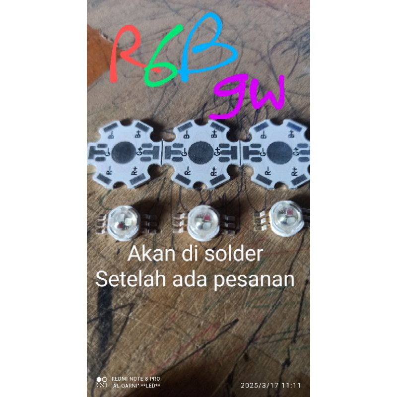 Jual LED hpl rgb 9watt perwarna 3 Watt sudah tersolder harga satu biji ...