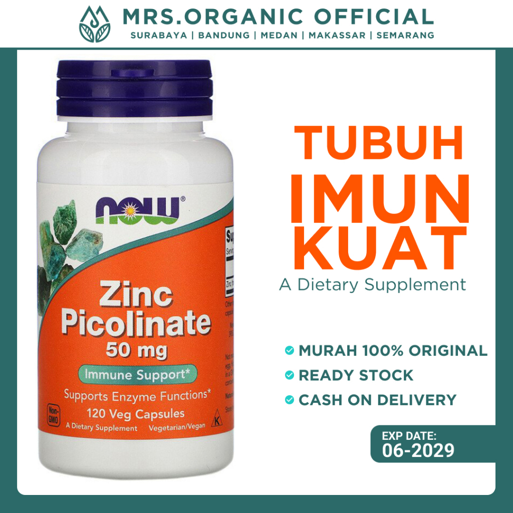 Jual Vitamin NOW Zinc Picolinate 50mg - 120 Vcaps Suplemen Zinc untuk ...