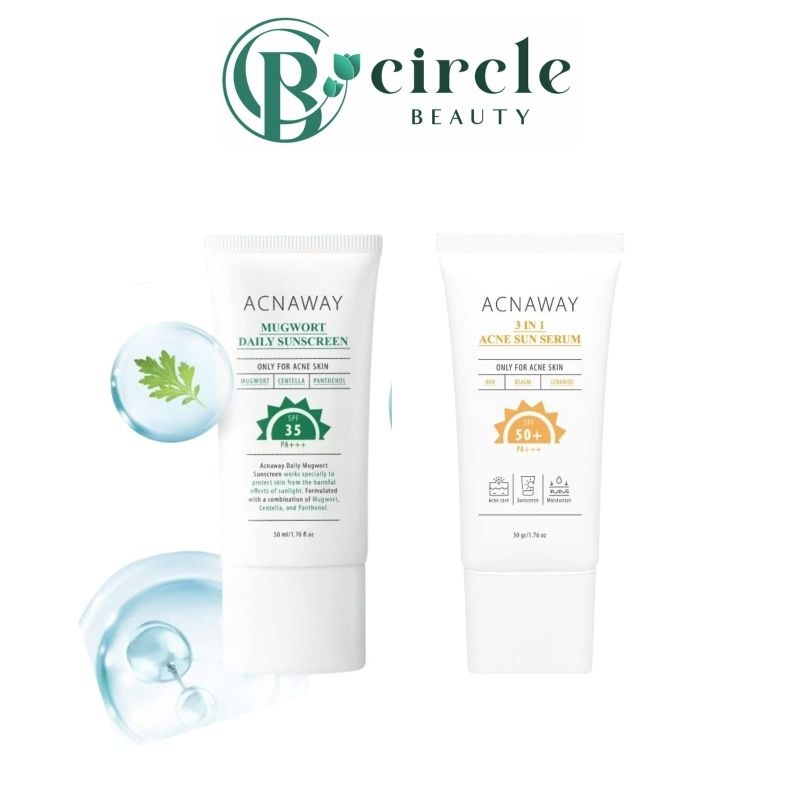 Jual Acnaway 3 in 1 Acne Sun Serum SPF 50 - Mugwort Daily Sunscreen SPF 35 50ml | Shopee Indonesia