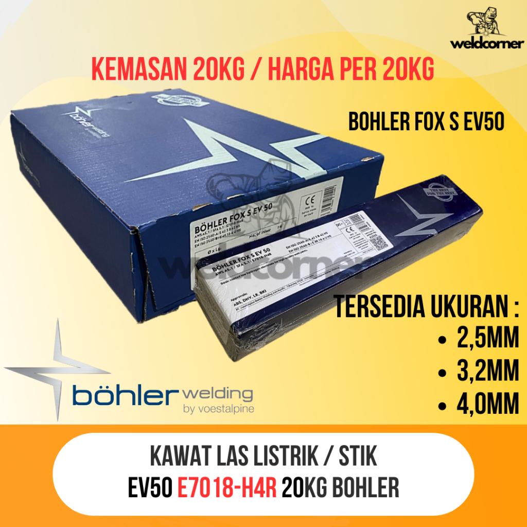 Jual KAWAT LAS BOHLER EV50 20KG (2.5MM 3.2MM 4MM) / KAWAT LAS BOHLER FOX EV 50 E7018 | Shopee ...