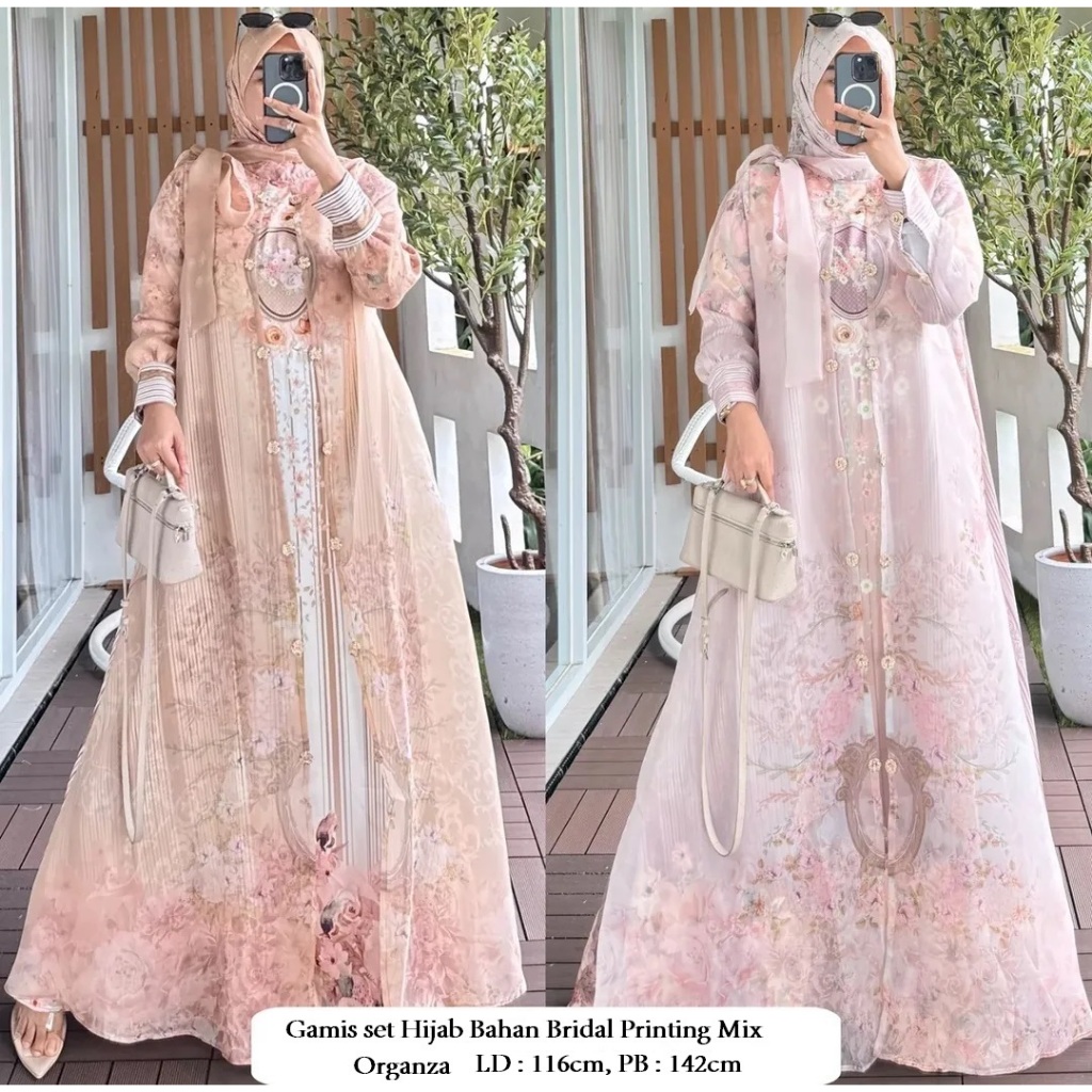 Jual Gamis Sethijab Bahan Bridal Printing x Organza Motif Bunga Bawah 5 ...