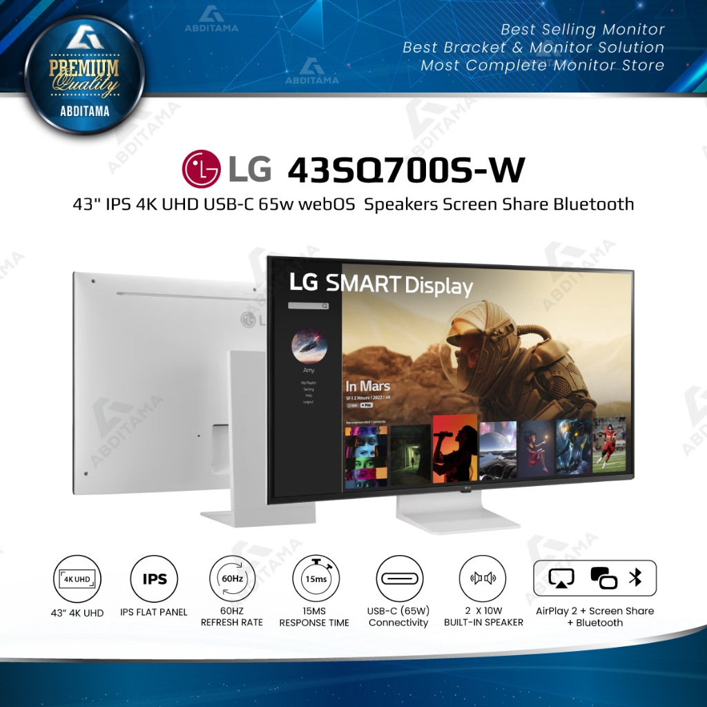 Jual Smart Monitor LED LG 43SQ700S-W 43" IPS 4K UHD HDMI x2 USB-C 65w ...