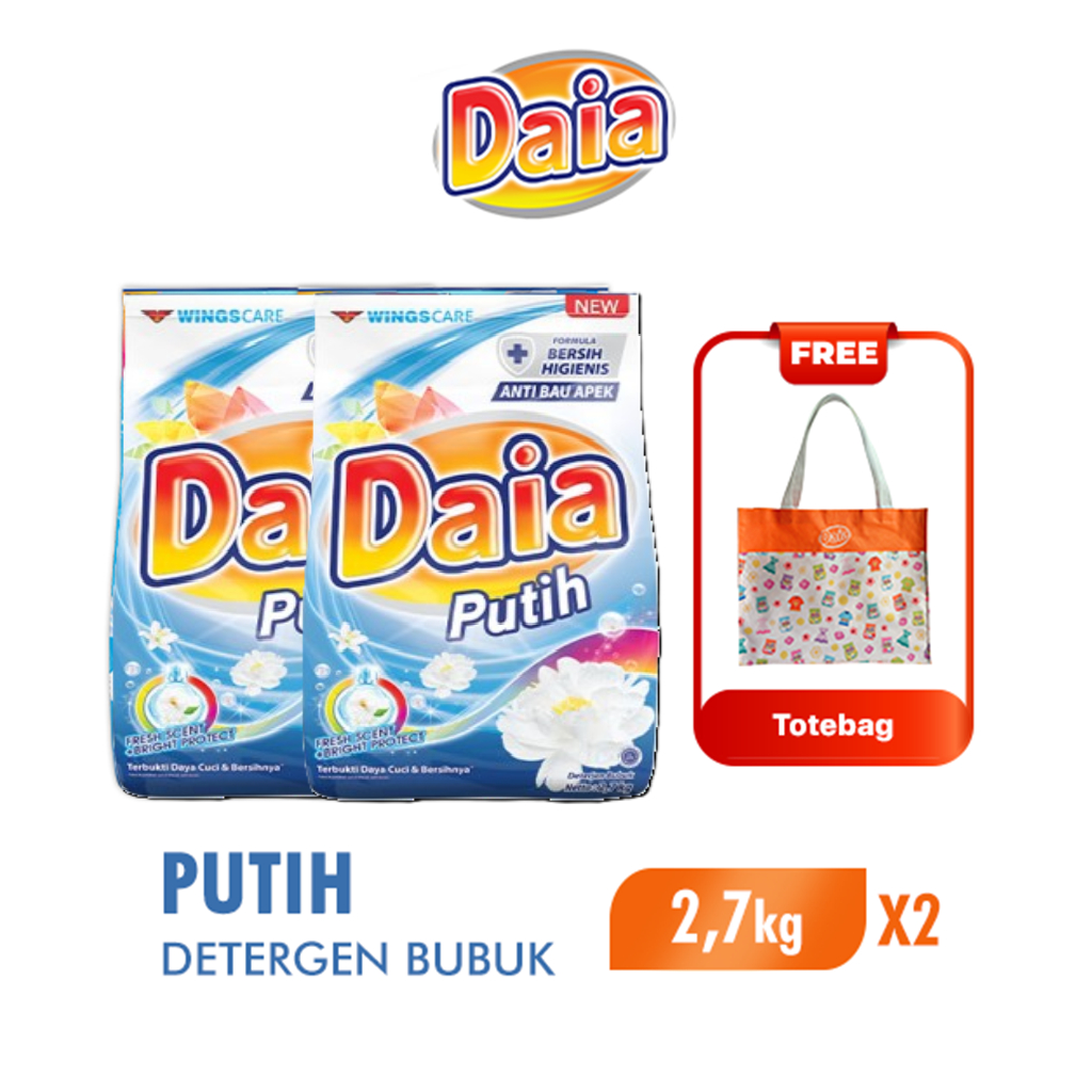 Jual Daia Deterjen Bubuk Putih 2,7 kg x2 Free Totebag | Shopee Indonesia