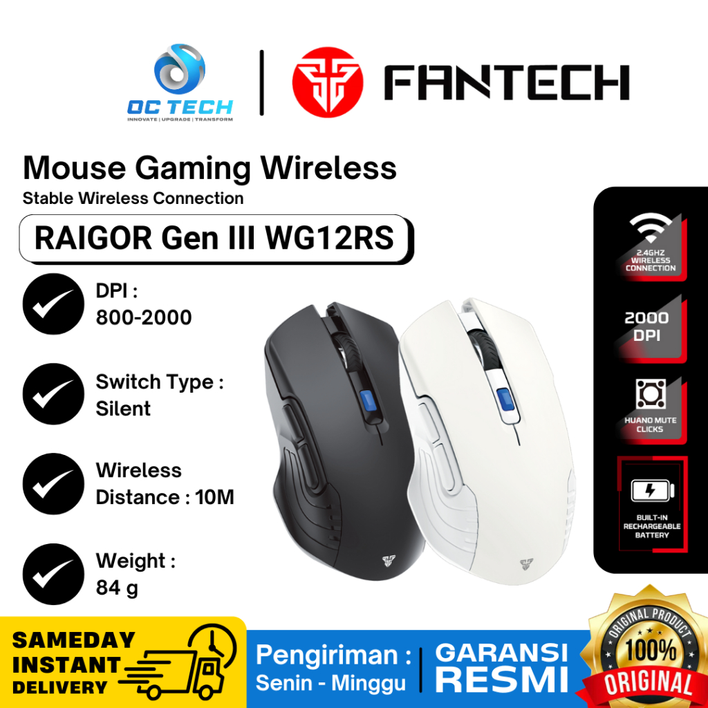 Jual Fantech WG12 WG12RS RAIGOR Gen III Mouse Wireless Gaming Rechargeable Original Garansi ...
