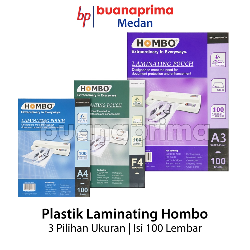 Jual Plastik LAMINATING FILM HOMBO A4 F4 A3 isi 100 Pouch 100 Micron ...