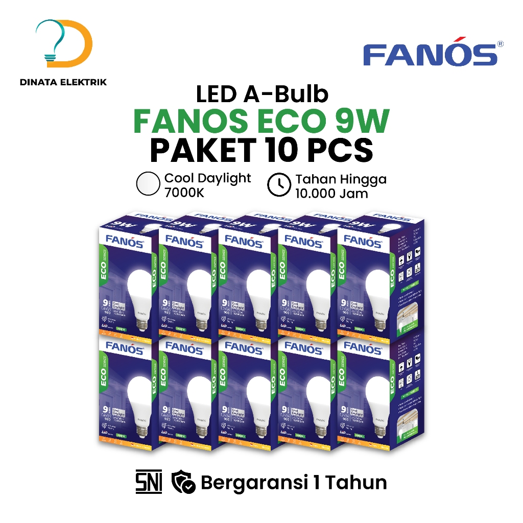 Jual LAMPU BOHLAM LED FANOS ECO 9W CAHAYA PUTIH PAKET 10 PCS GARANSI 1 TAHUN | Shopee Indonesia