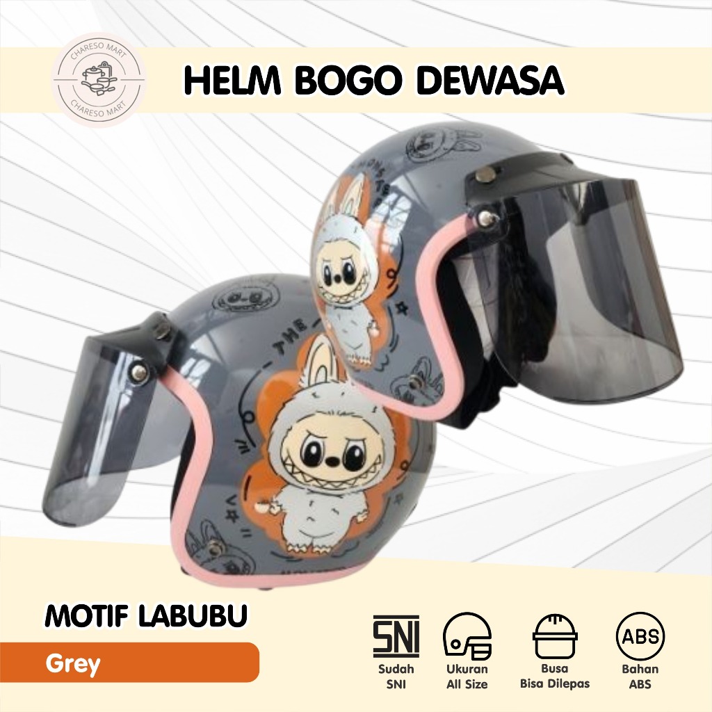 Jual HELM Bogo Dewasa Classic Labubu Grey SNI HDS Helmet Motor Half ...