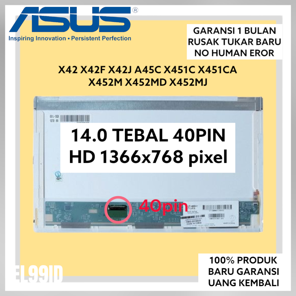 Jual LCD LED Asus X42 X42F X42J A45C X451C X451CA X452M X452MD X452MJ ...