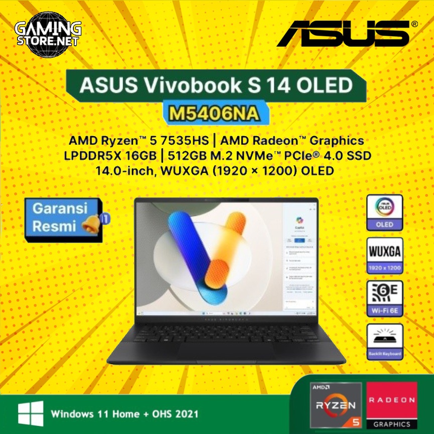 Jual Asus Vivobook S 14 OLED M5406NA Ryzen 5-7535HS RAM 16GB 512GB SSD OHS W11 | Shopee Indonesia