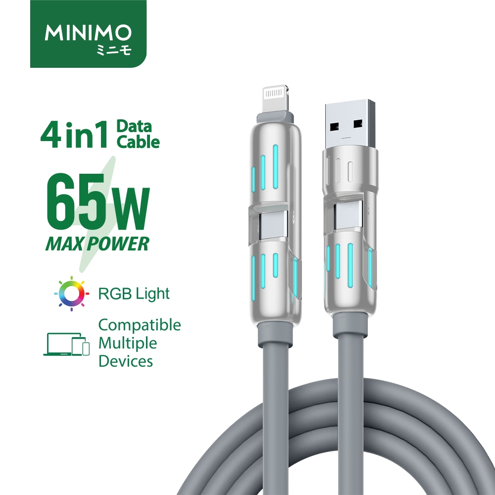 Jual Minimo Data Cable 4 In 1 Fast Charging 65W With RGB Light Kabel ...