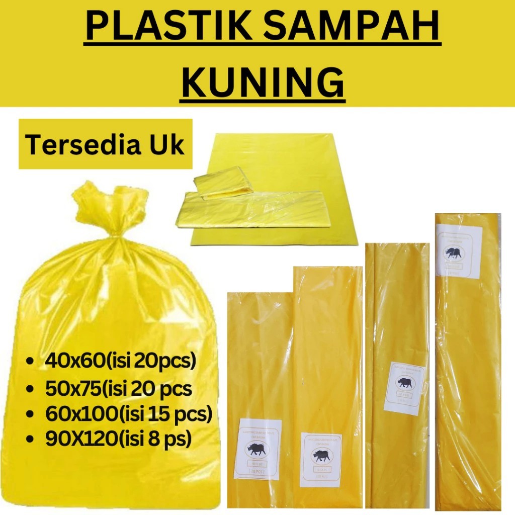 Jual 1 pack, kantong plastik sampah kuning medis uk 40x60, 50x75 ...