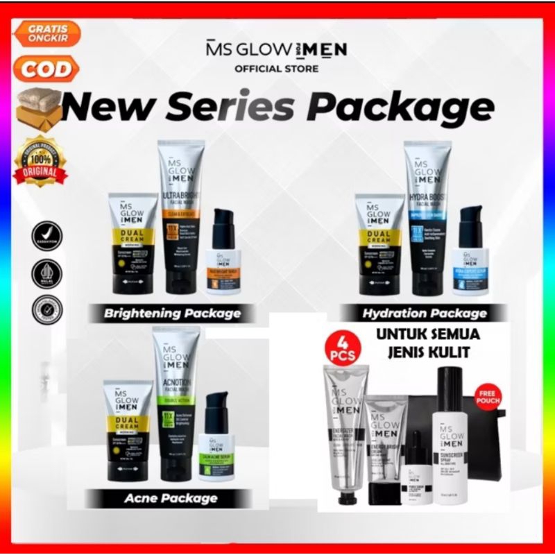 Jual ms glow for men 3in1 basic facial wash energy bright serum men ...