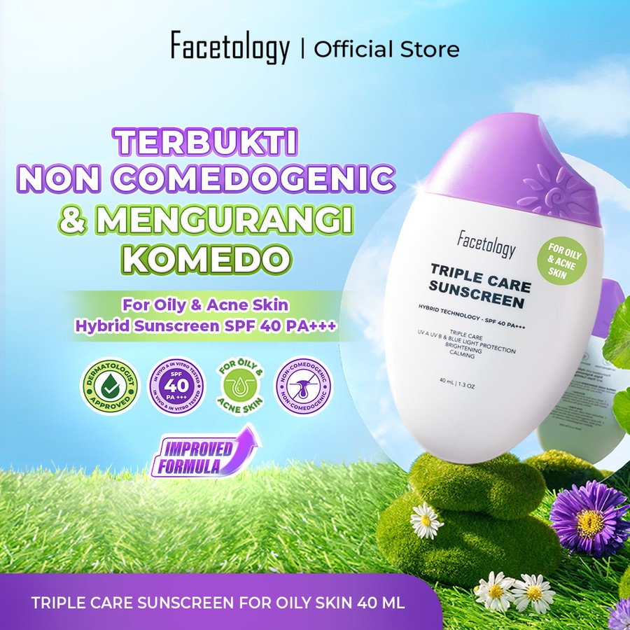 Jual Facetology Triple Care Sunscreen For Acne & Oily Skin SPF 40 PA+++ 40ML | Shopee Indonesia