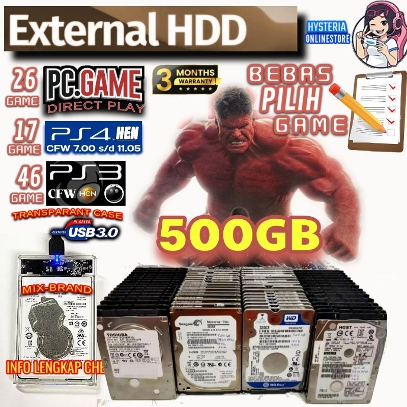 Jual Hardisk Game PS3 PS4 PC | HDD External 500GB for PS3 PS4 PC Garansi | Shopee Indonesia