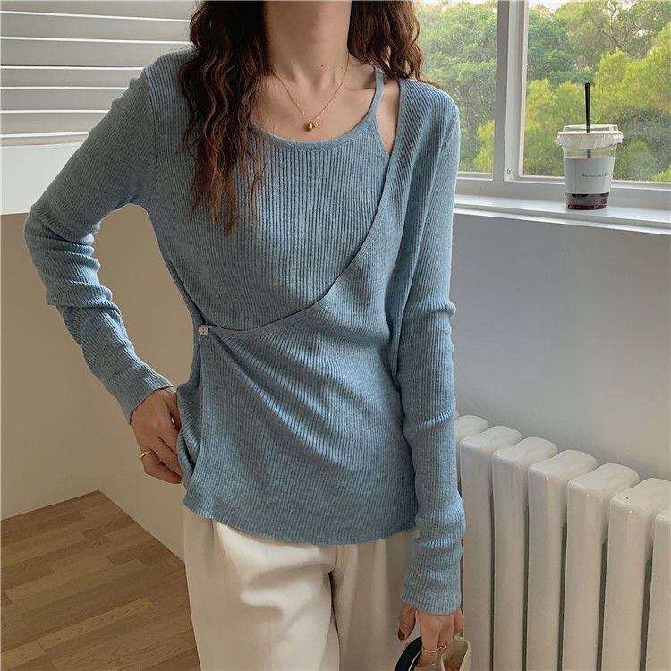 Jual Korean Baju Atasan Rajut Wanita Kotak Kotak Lengan Panjang Square Neck Casual Top | Shopee ...