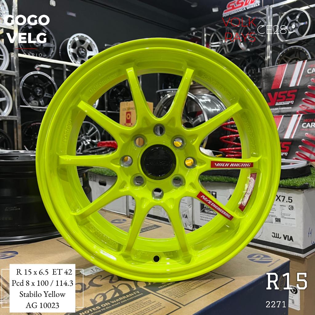 Jual Velg Mobil R15 Rays CE28 Stabilo Yellow PCD 8X100/114,3 Lebar 6,5 ET 42 Ring 15 Avanza Brio ...