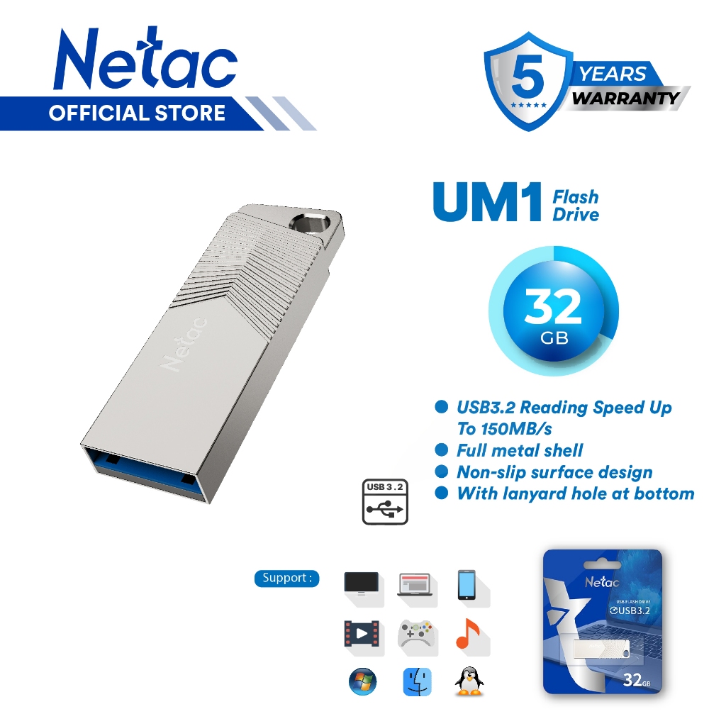Jual Netac Flashdisk UM1 USB 3.2 Flash Drive 32GB Ultra compact Flash ...