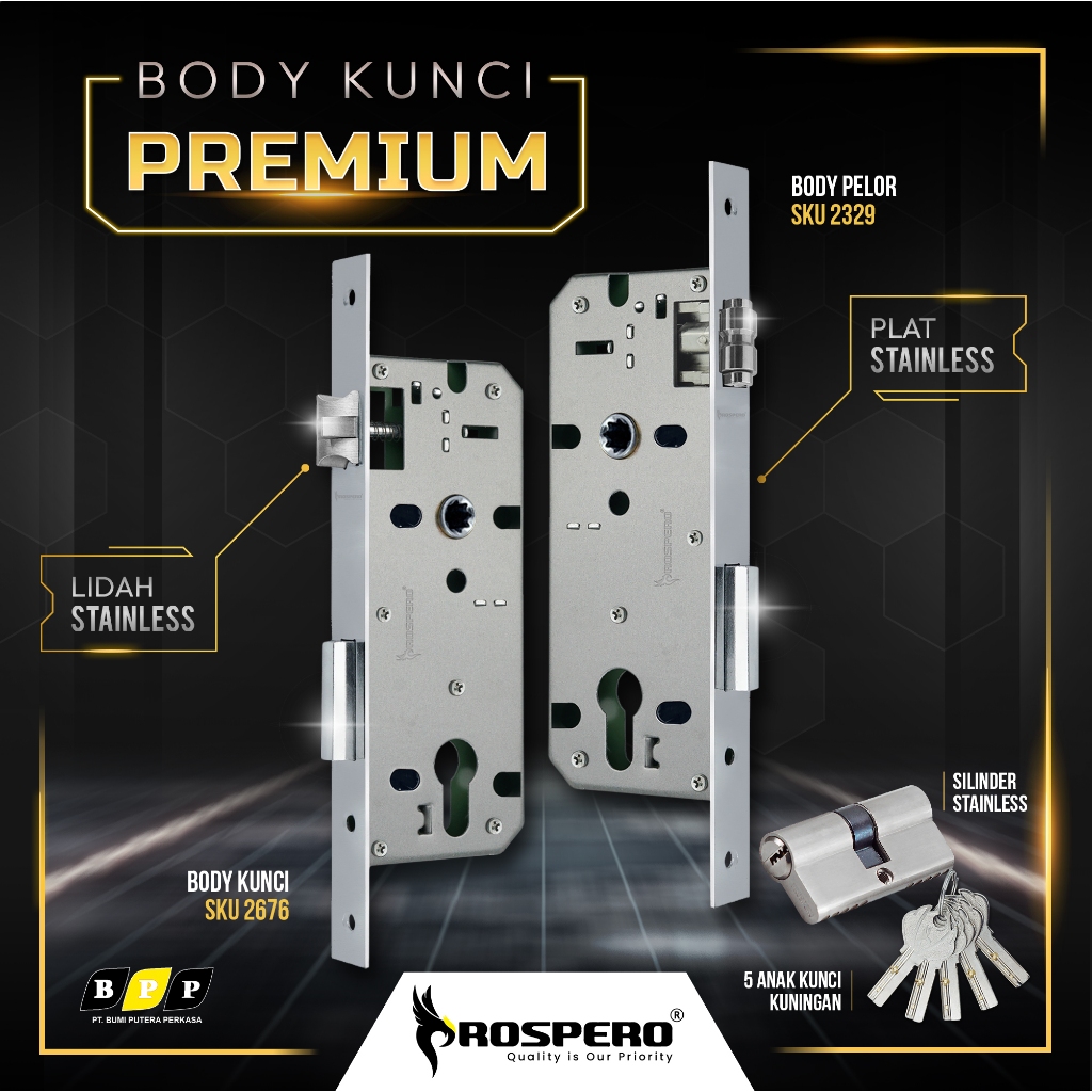 Jual PROSPERO Body Kunci Pintu Rumah Stainless PREMIUM 5 Anak Kunci ...