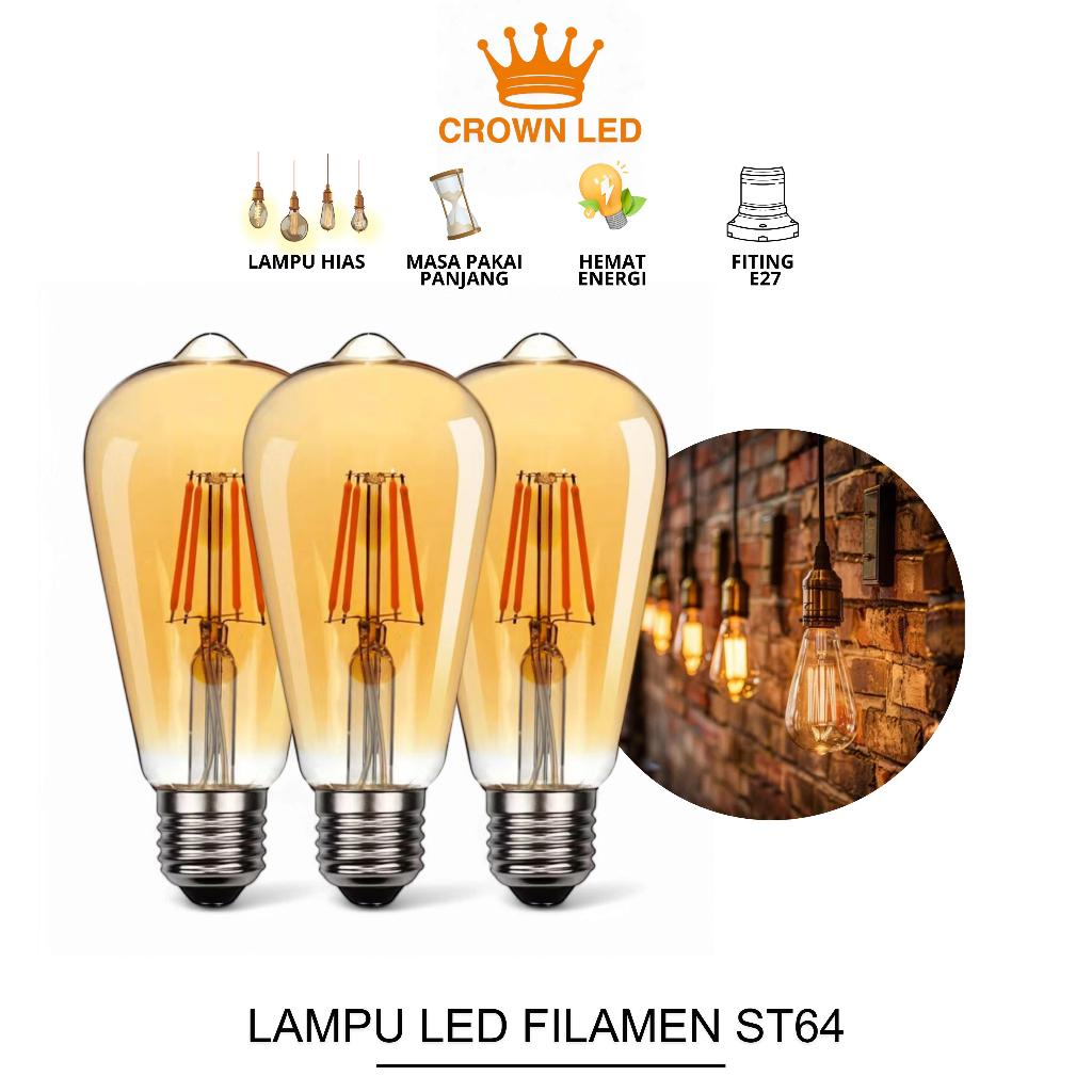 Jual Lampu Filamen LED ST64 Bulb 4W bohlam 4 w watt pijar edison cafe OVAL | Shopee Indonesia