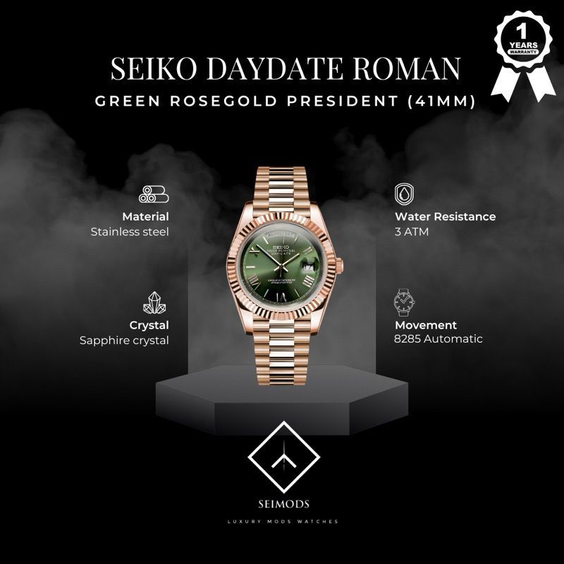 Jual Jam Tangan Seiko Mod Daydate Olive Green Rosegold Miyota Automatic ...