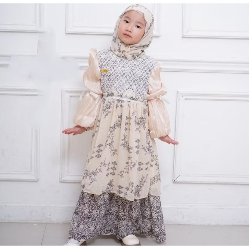 Jual Gamis anak motif combi shimer malay mewah 7 tahun Free pasmina ...