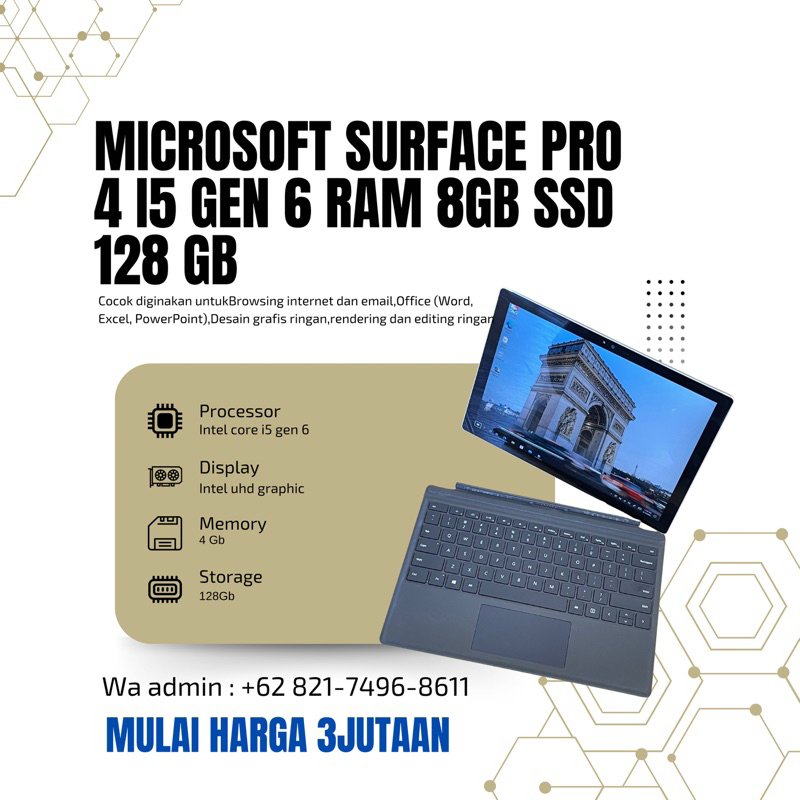 Jual microsoft surface pro 4 i5 gen 6 ram 4gb ssd 128gb 2in1 mulus | Shopee Indonesia