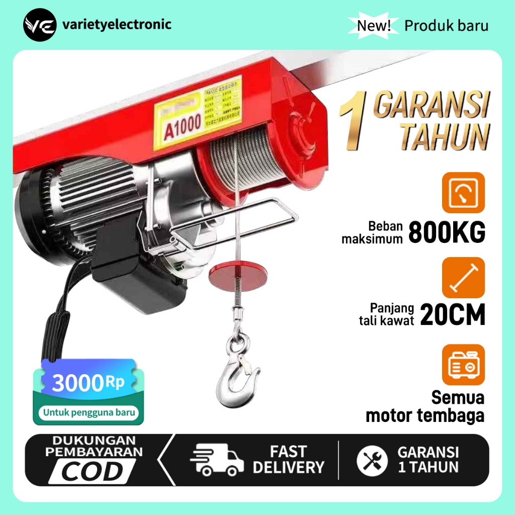 Jual [GARANSI 1 TAHUN]Kerekan Listrik Tali Kawat Dapat Mengangkat 800kg ...