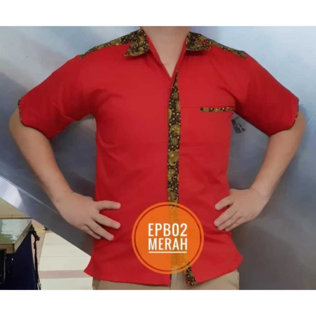 Jual Seragam Kerja Kombinasi Batik WARNA MERAH, Seragam Kerja, Baju ...