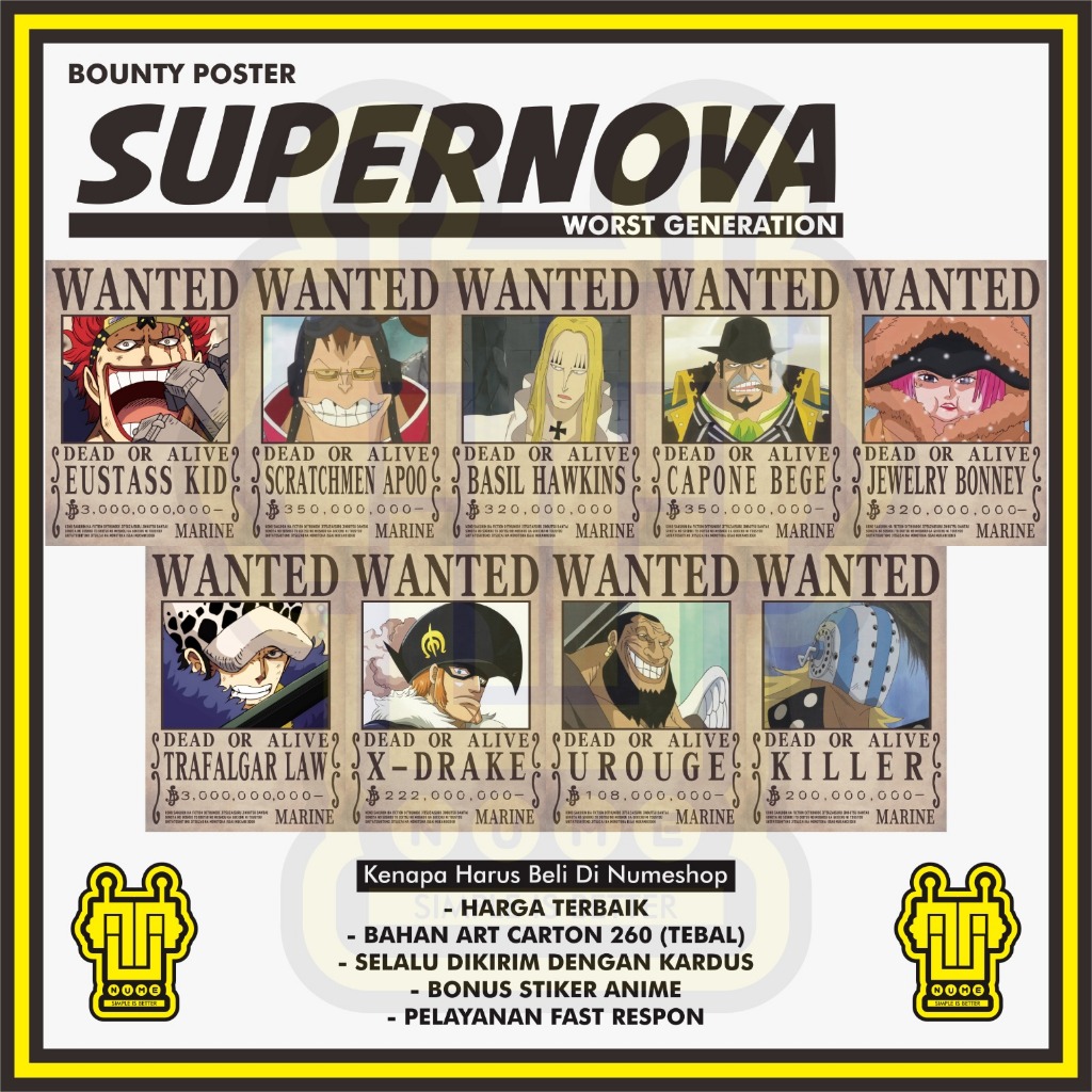 Jual Poster Anime Poster Bounty Wanted One Piece Supernova Worst ...