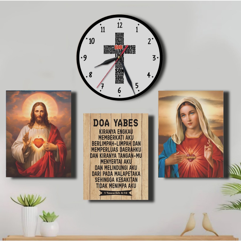 Jual Jam Dinding Kayu Aesthetic 1 SET Hiasan Dinding Yesus Hati Kudus ...