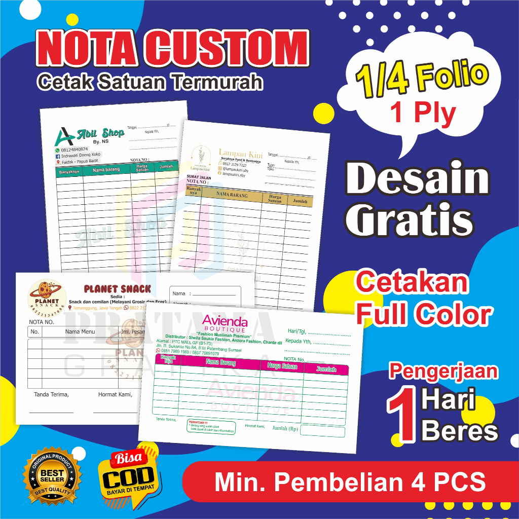 Jual Nota Custom 1/4 Folio 1ply Cetak Nota bengkel olshop nama toko ...