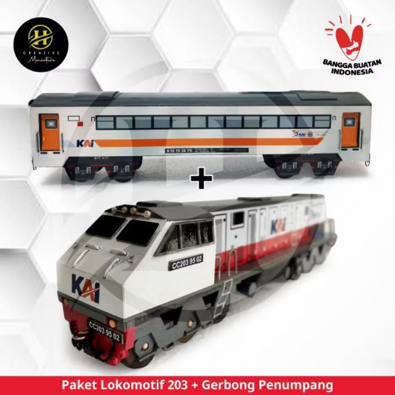 Jual Paket Miniatur Kereta Api Indonesia Lokomotif CC203 + Gerbong | Shopee Indonesia
