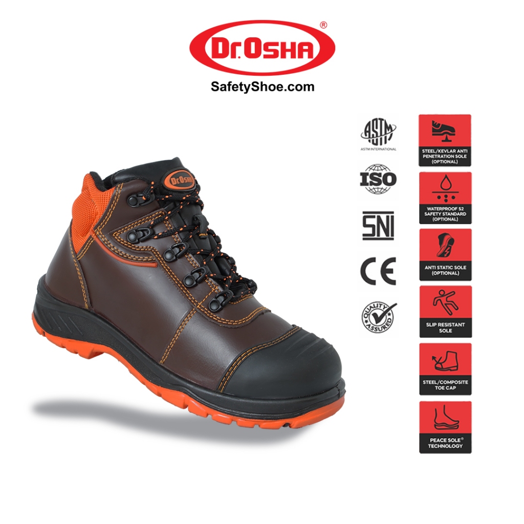 Jual Dr OSHA Deluxe 9239 S1 Composite Safety Shoes Ankle Boot - Brown ...