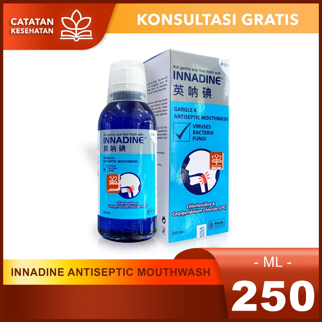 Jual INNADINE ANTISEPTIC MOUTHWASH 250ML | Shopee Indonesia