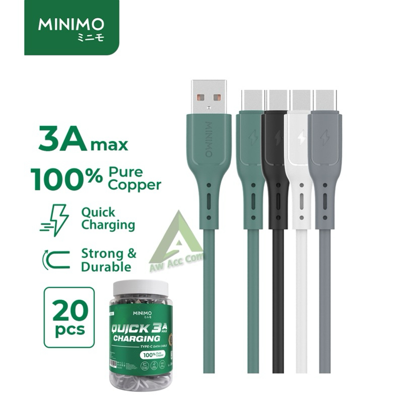 Jual isi 20Pcs/ Toples Minimo Kabel Data Usb Type-C Quick Charge 3A ...