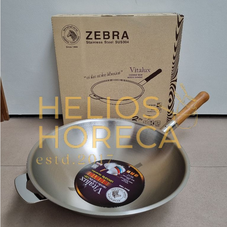 Jual Zebra Vitalux Teak Wood Handle 3 ply SUS-304 Chinese Wok 30cm ...