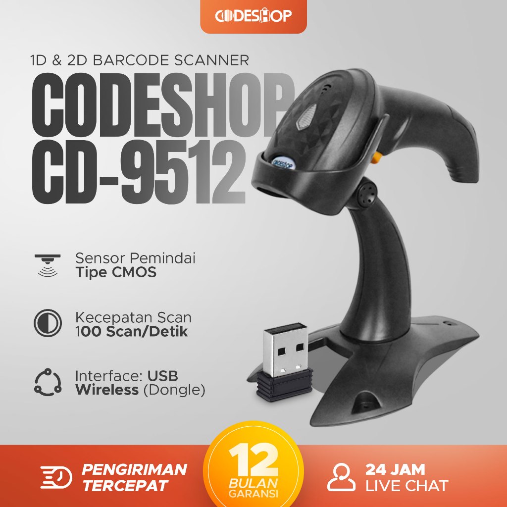 Jual Scanner Barcode Codeshop CD-9516 Wireless Scan 2D 1D QR Code ...